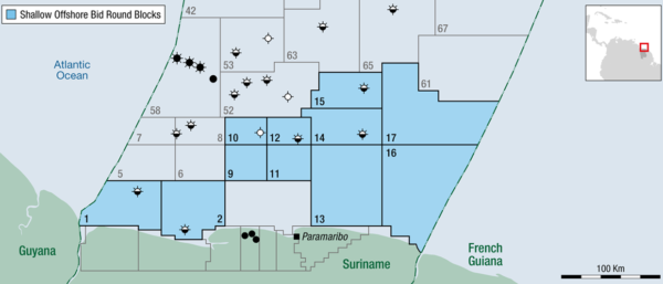 Sandwiched between two major petroleum provinces, Suriname's shallow ...